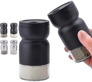 home ec glass salt and pepper shakers set with adjustable pour holes – stainless steel salt shaker and pepper shaker – farmhouse salt and pepper shaker set for himalayan, kosher sea salts & spices