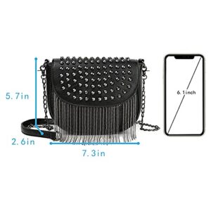 Hoce Leather Rivet Crossbody Purse Small Studded Chain Bag for Women Girls Black A