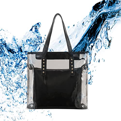 Abuyall Transparent Purse Women Large PVC Clear Tote Bag Handbag Waterproof Beach Bag Gunblack