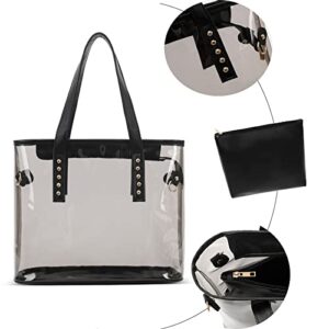 Abuyall Transparent Purse Women Large PVC Clear Tote Bag Handbag Waterproof Beach Bag Gunblack