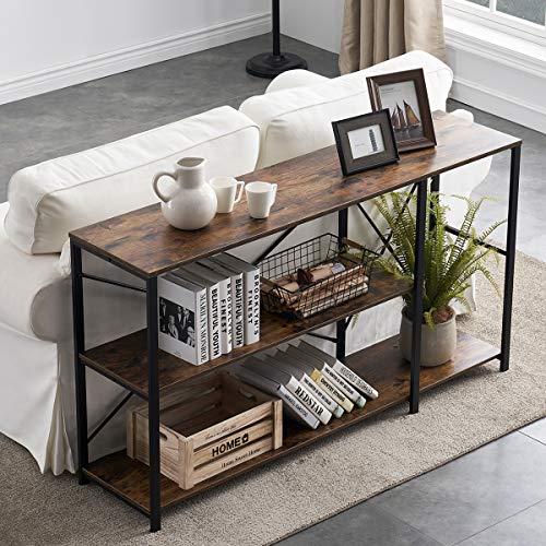 SHOCOKO Console Table for Entryway, Rustic Long Sofa Table with Shelf, Industrial Storage Entryway Table Hallway Tables, 55 Inch Rustic Brown