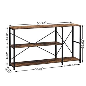 SHOCOKO Console Table for Entryway, Rustic Long Sofa Table with Shelf, Industrial Storage Entryway Table Hallway Tables, 55 Inch Rustic Brown