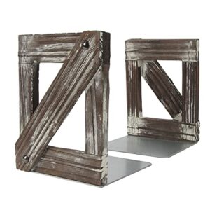 j jackcube design rustic bookends 1 pair, decorative farmhouse bookend for heavy books magazine dvd on desk table shelf – mk709a