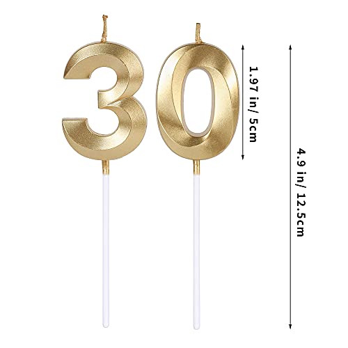 Gold 30th Birthday Candles for Cakes, Number 30 3 Glitter Candle Cake Topper for Party Anniversary Wedding Celebration Decoration