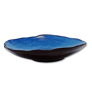 vomana ceramic decorative dish, blue pottery fruit bowl, porcelain versatile centerpiece decor dish, accent tray with blue glaze for gift decor entryway living room dining table (10” dish)