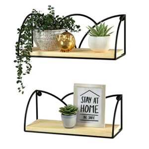 j jackcube design floating black wire wood shelves set of 2, small hanging decorative plant wall shelf for bedroom living room kitchen bathroom office – mk672a