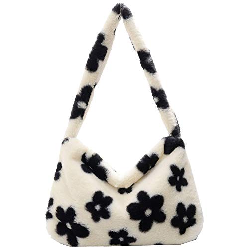 Aktudy Shoulder Bags for Women Girls Plush Animal Pattern Underarm Bag Top-handle Handbag