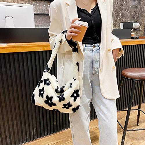 Aktudy Shoulder Bags for Women Girls Plush Animal Pattern Underarm Bag Top-handle Handbag