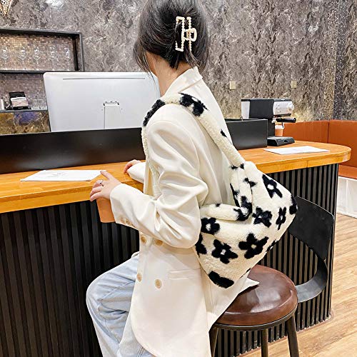 Aktudy Shoulder Bags for Women Girls Plush Animal Pattern Underarm Bag Top-handle Handbag