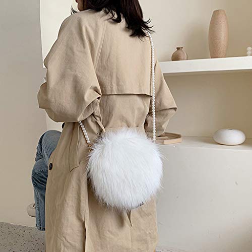 Ladies Messenger Purse Women Faux Fur Crossbody Satchel Shoulder Bag Tote (White)