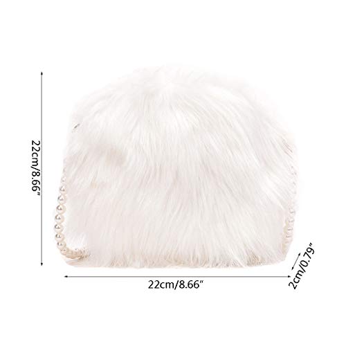 Ladies Messenger Purse Women Faux Fur Crossbody Satchel Shoulder Bag Tote (White)