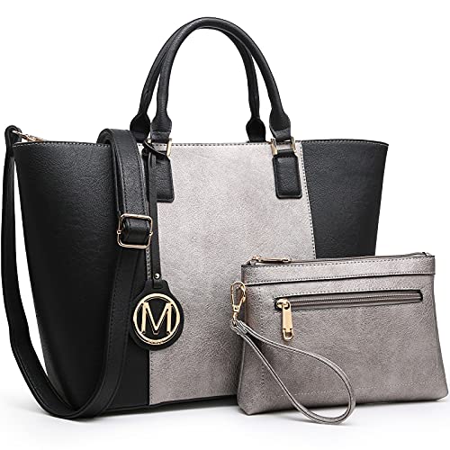 MKP Women Two Tone Large Tote Bags Top Handle Satchel Handbags Purses Set 2pcs