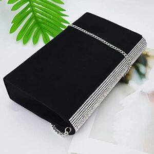 JUBOO PARADISE Black Evening Purses for Women Wedding Prom Party, Silver Rhinestone Faux Suede Crossbody Shoulder Formal Bride Envelop Evening Clutch Bag Handbag