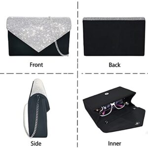 JUBOO PARADISE Black Evening Purses for Women Wedding Prom Party, Silver Rhinestone Faux Suede Crossbody Shoulder Formal Bride Envelop Evening Clutch Bag Handbag