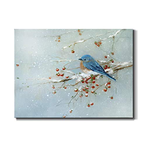 Renditions Gallery Canvas Nature Wall Art Home Paintings & Prints Peaceful Winter Bluebird Modern Romantic Wall Hanging Abstract Artwork Decorations for Bedroom Office Kitchen - 12"x18" LT20