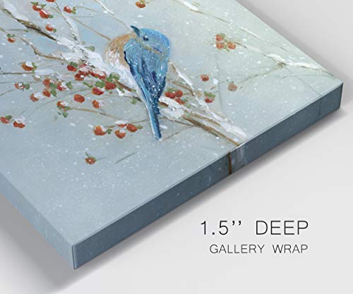 Renditions Gallery Canvas Nature Wall Art Home Paintings & Prints Peaceful Winter Bluebird Modern Romantic Wall Hanging Abstract Artwork Decorations for Bedroom Office Kitchen - 12"x18" LT20