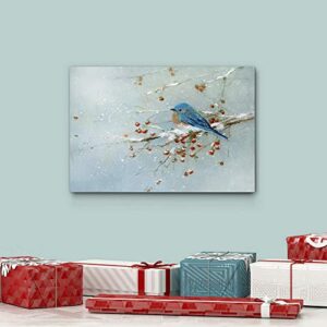 Renditions Gallery Canvas Nature Wall Art Home Paintings & Prints Peaceful Winter Bluebird Modern Romantic Wall Hanging Abstract Artwork Decorations for Bedroom Office Kitchen - 12"x18" LT20