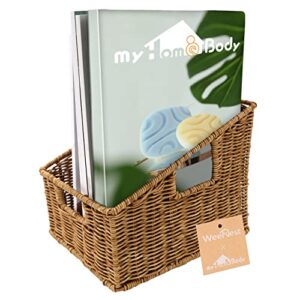 myhomebody wicker home organizer basket | office organization as book holder, desk organizer, magazine holder | home organization | wicker baskets for storage & organization | tan, 1pc