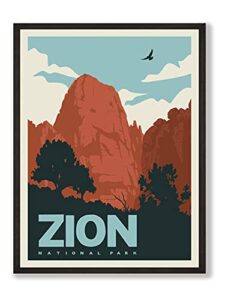 herzii prints zion national park wall art vintage posters & prints set, vintage national parks poster, nature vintage wall art, mountain travel decor national park posters (12×16 unframed)