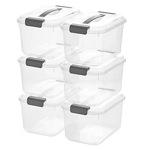 ZHENFAN 5.5 Qt Clear Storage Latch Box/Bin with Lids, 6-Pack Plastic Organize Bins with Handle