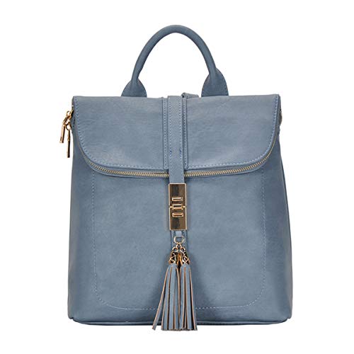 MMS Brands Miztique The Diana Backpack Purse for Women, Flap Over Tote Bag, Soft Vegan Leather - Blue