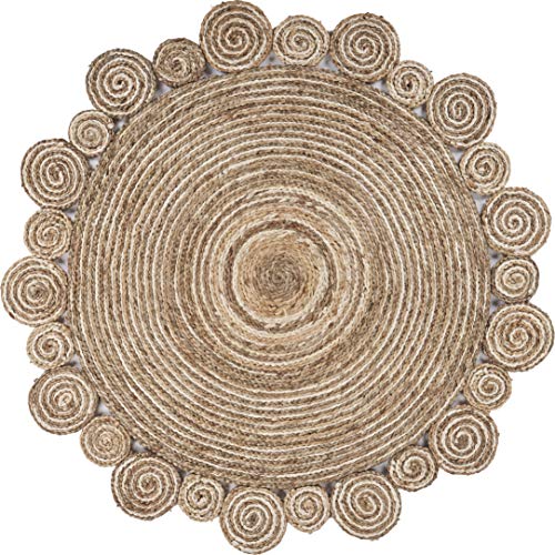 Lr Home Ox Bay Organic Jute Spiral Area Rug, Bleach and Natural, 4' Round