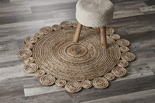 Lr Home Ox Bay Organic Jute Spiral Area Rug, Bleach and Natural, 4' Round