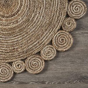 Lr Home Ox Bay Organic Jute Spiral Area Rug, Bleach and Natural, 4' Round