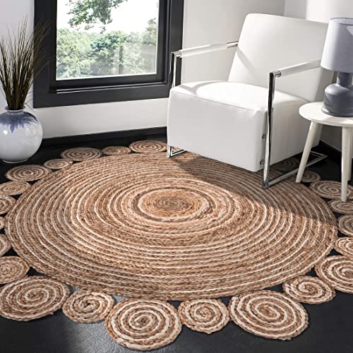 Lr Home Ox Bay Organic Jute Spiral Area Rug, Bleach and Natural, 4' Round