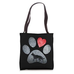 german shepherd paws dog lovers red heart gift tote bag