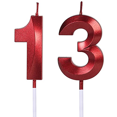 Red 13th & 31st Birthday Candles for Cakes, Number 13 31 Glitter Candle Cake Topper for Party Anniversary Wedding Celebration Decoration