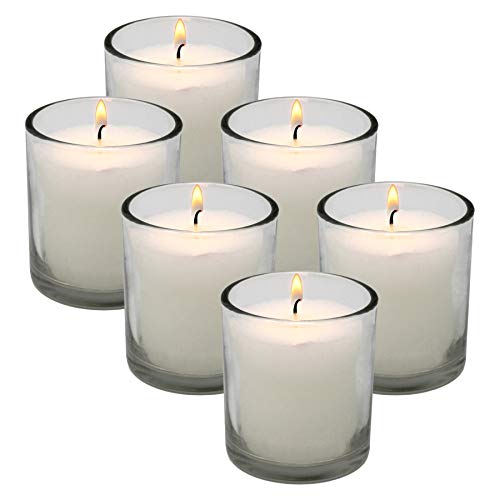 White Votive Candles in Clear Glass Jar 24 Hour Long Burning Time Decorative 1 Day Candle Cups Unscented for Dinner Wedding Centerpieces -6 Pack