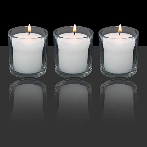 White Votive Candles in Clear Glass Jar 24 Hour Long Burning Time Decorative 1 Day Candle Cups Unscented for Dinner Wedding Centerpieces -6 Pack