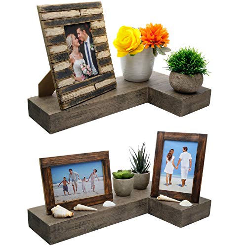 EXCELLO GLOBAL PRODUCTS Wooden L Shaped Floating Shelves: Ready to Hang Home Decor for The Living Room, Bedroom, Office, Kitchen or Bathroom (2 Pack)