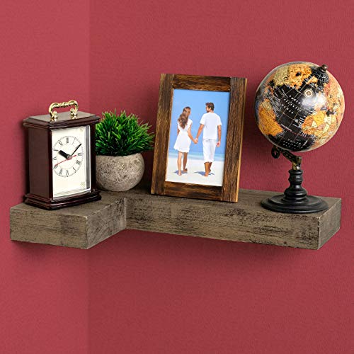 EXCELLO GLOBAL PRODUCTS Wooden L Shaped Floating Shelves: Ready to Hang Home Decor for The Living Room, Bedroom, Office, Kitchen or Bathroom (2 Pack)