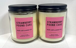 bath & body works white barn strawberry pound cake single wick scented candle with essential 7 oz / 198 g each pack of 2