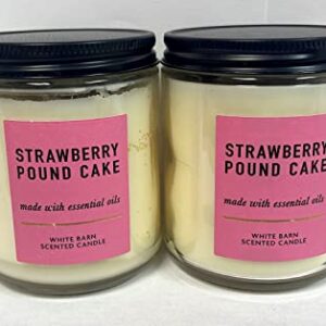 Bath & Body Works White Barn Strawberry Pound Cake Single Wick Scented Candle with Essential 7 oz / 198 g each Pack of 2