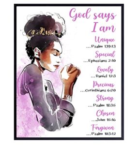 inspirational african american women bible verse wall art – motivational decor poster for black girls, teens bedroom, living room, dorm apartment – religious christian scripture encouragement gifts