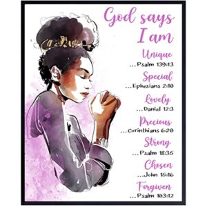 Inspirational African American Women Bible Verse Wall Art - Motivational Decor Poster for Black Girls, Teens Bedroom, Living Room, Dorm Apartment - Religious Christian Scripture Encouragement Gifts