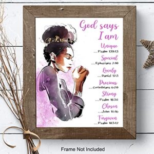 Inspirational African American Women Bible Verse Wall Art - Motivational Decor Poster for Black Girls, Teens Bedroom, Living Room, Dorm Apartment - Religious Christian Scripture Encouragement Gifts