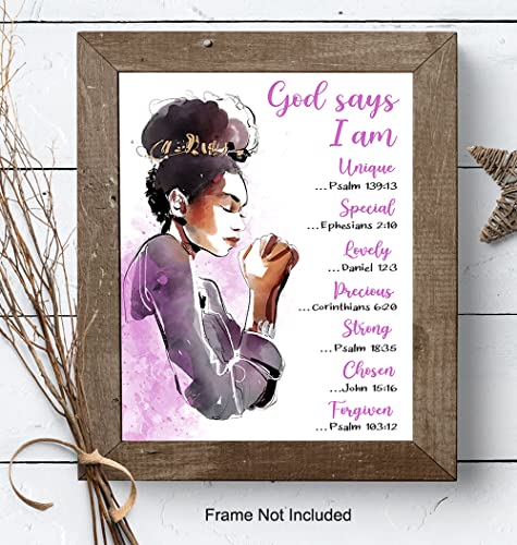 Inspirational African American Women Bible Verse Wall Art - Motivational Decor Poster for Black Girls, Teens Bedroom, Living Room, Dorm Apartment - Religious Christian Scripture Encouragement Gifts