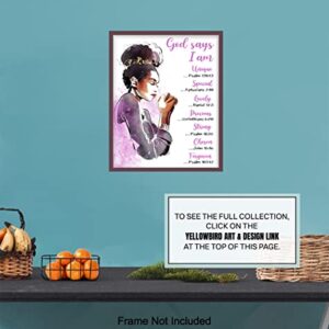 Inspirational African American Women Bible Verse Wall Art - Motivational Decor Poster for Black Girls, Teens Bedroom, Living Room, Dorm Apartment - Religious Christian Scripture Encouragement Gifts