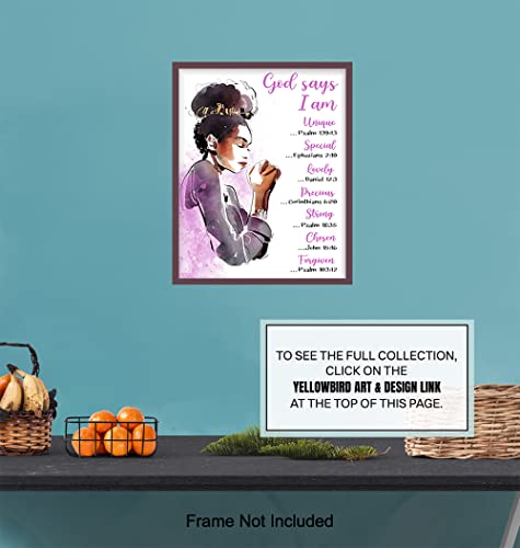 Inspirational African American Women Bible Verse Wall Art - Motivational Decor Poster for Black Girls, Teens Bedroom, Living Room, Dorm Apartment - Religious Christian Scripture Encouragement Gifts