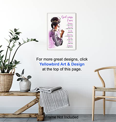 Inspirational African American Women Bible Verse Wall Art - Motivational Decor Poster for Black Girls, Teens Bedroom, Living Room, Dorm Apartment - Religious Christian Scripture Encouragement Gifts