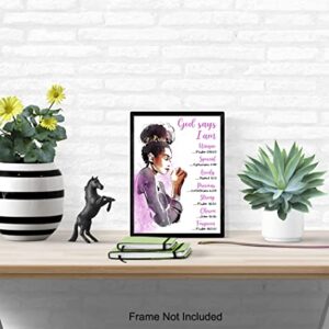 Inspirational African American Women Bible Verse Wall Art - Motivational Decor Poster for Black Girls, Teens Bedroom, Living Room, Dorm Apartment - Religious Christian Scripture Encouragement Gifts