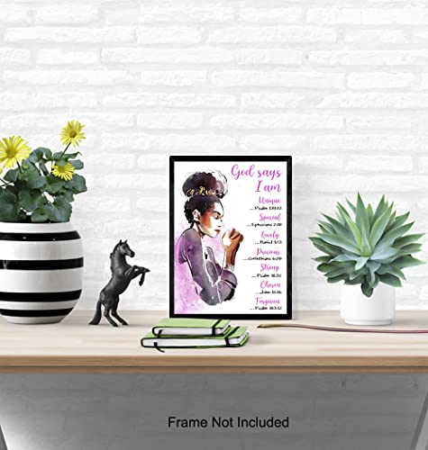 Inspirational African American Women Bible Verse Wall Art - Motivational Decor Poster for Black Girls, Teens Bedroom, Living Room, Dorm Apartment - Religious Christian Scripture Encouragement Gifts