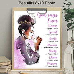 Inspirational African American Women Bible Verse Wall Art - Motivational Decor Poster for Black Girls, Teens Bedroom, Living Room, Dorm Apartment - Religious Christian Scripture Encouragement Gifts