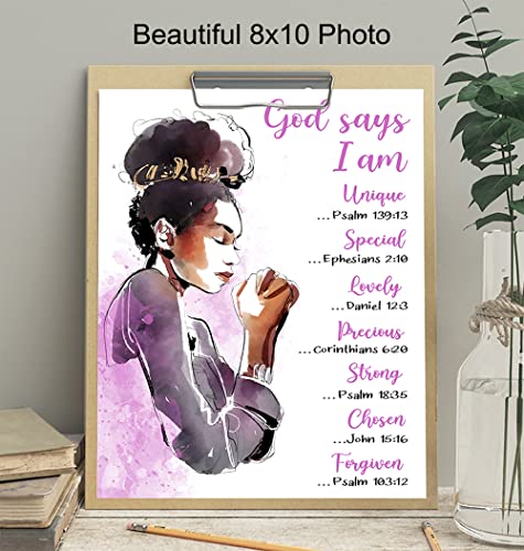 Inspirational African American Women Bible Verse Wall Art - Motivational Decor Poster for Black Girls, Teens Bedroom, Living Room, Dorm Apartment - Religious Christian Scripture Encouragement Gifts