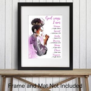 Inspirational African American Women Bible Verse Wall Art - Motivational Decor Poster for Black Girls, Teens Bedroom, Living Room, Dorm Apartment - Religious Christian Scripture Encouragement Gifts