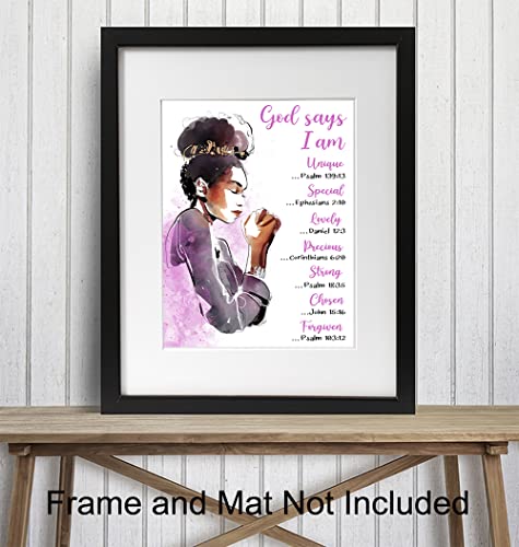 Inspirational African American Women Bible Verse Wall Art - Motivational Decor Poster for Black Girls, Teens Bedroom, Living Room, Dorm Apartment - Religious Christian Scripture Encouragement Gifts